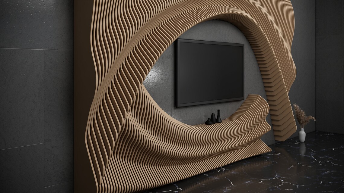 Parametric Art Wavy Wooden Panel and Modern TV Unit Design - CNC Router ...