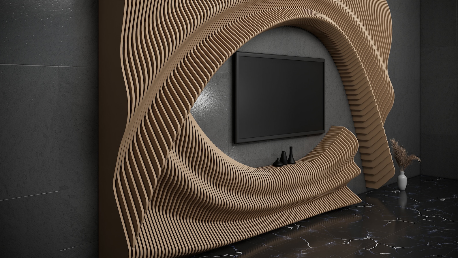Parametric Art Wavy Wooden Panel and Modern TV Unit Design - CNC Router ...