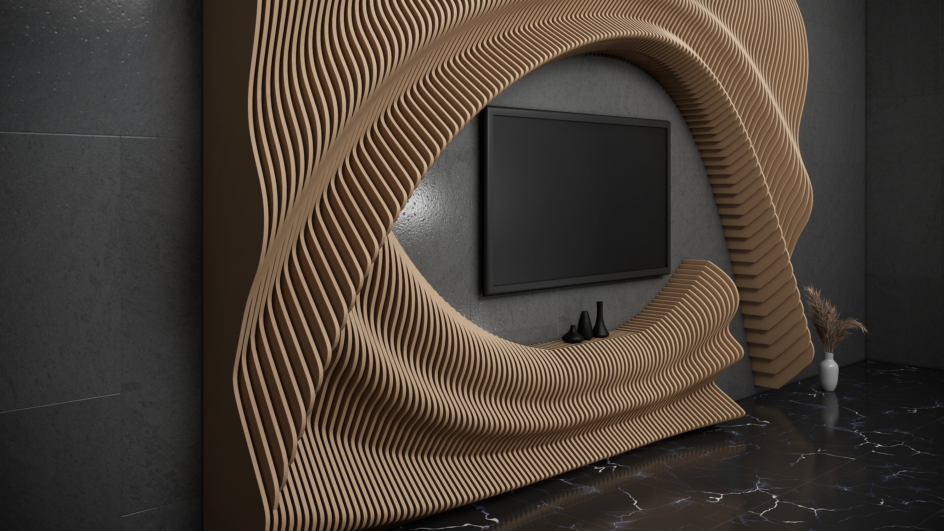 Parametric Art Wavy Wooden Panel and Modern TV Unit Design - CNC Router ...