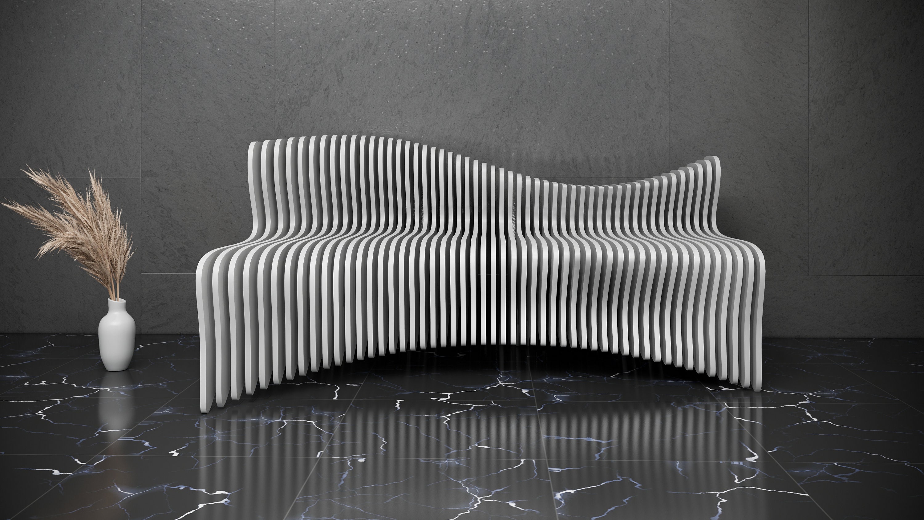 Parametric Art Wavy Wooden Sofa Design & Modern Furniture Design 3D ...