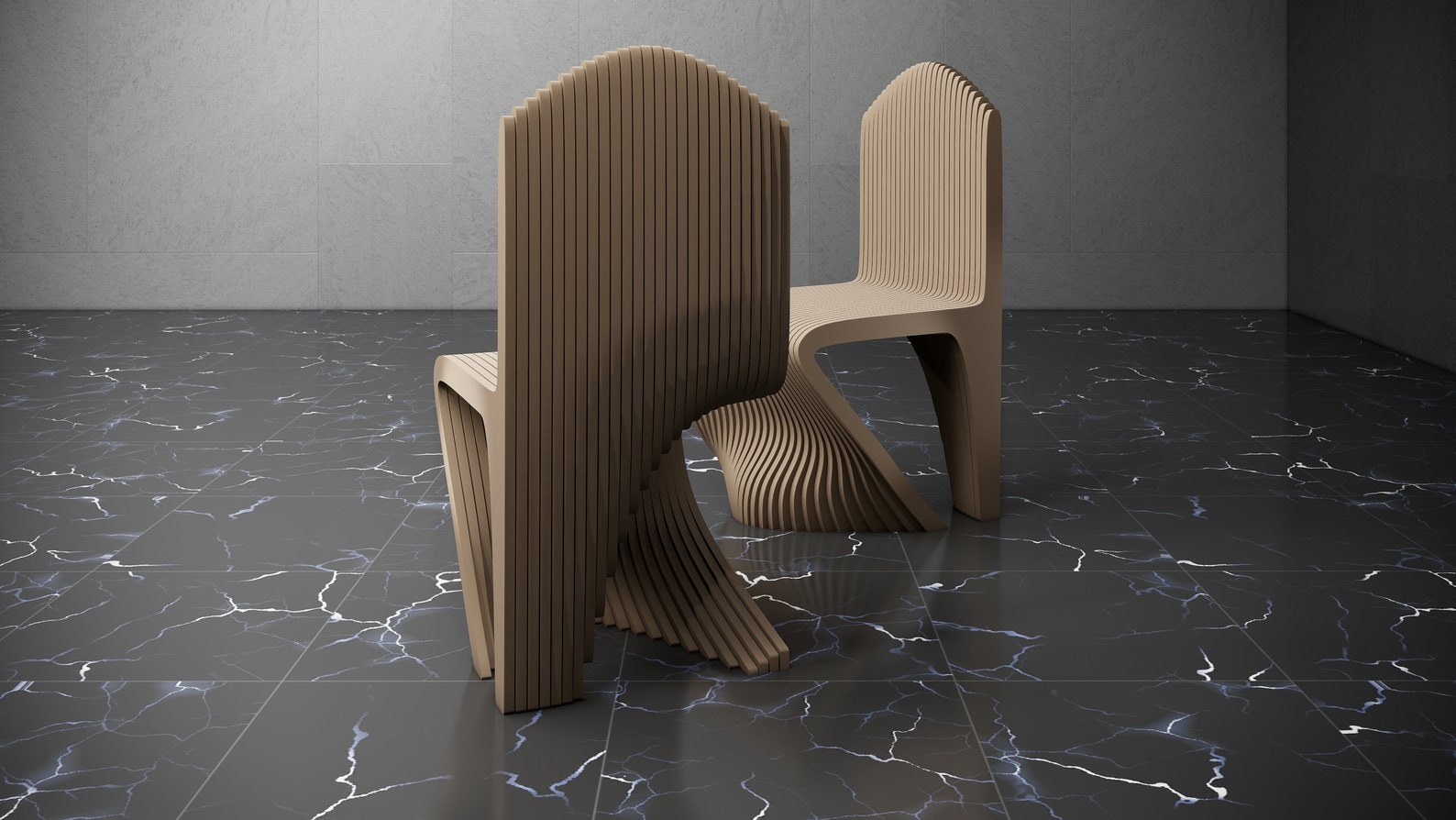 Parametric Design Wavy Wooden Art Chair Model Interior Modern Furniture ...
