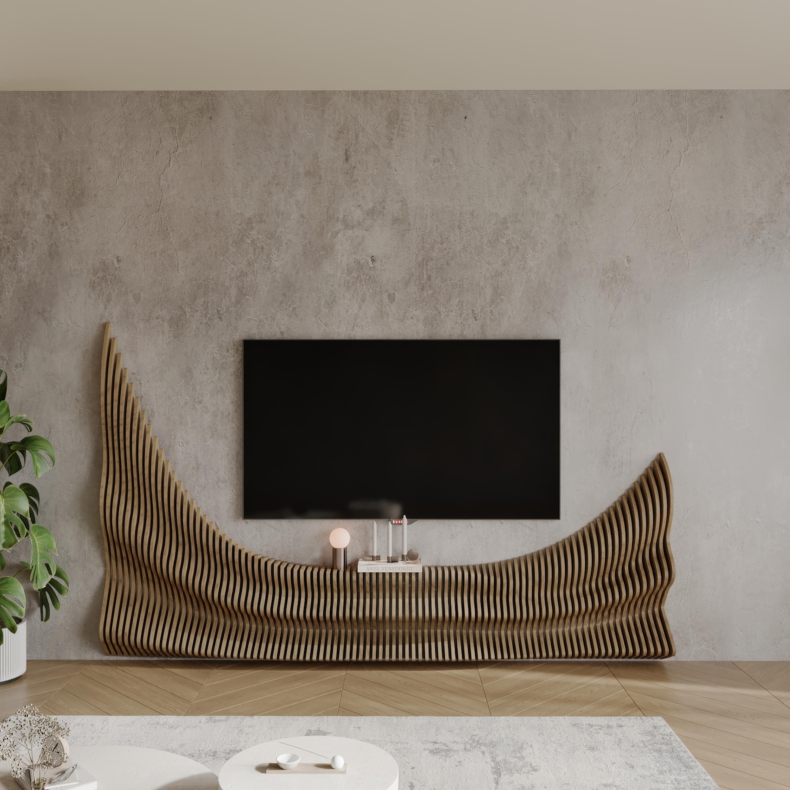 Parametric Shelf Unit Wavy Wooden Tv Unit Design & Architecture Art ...