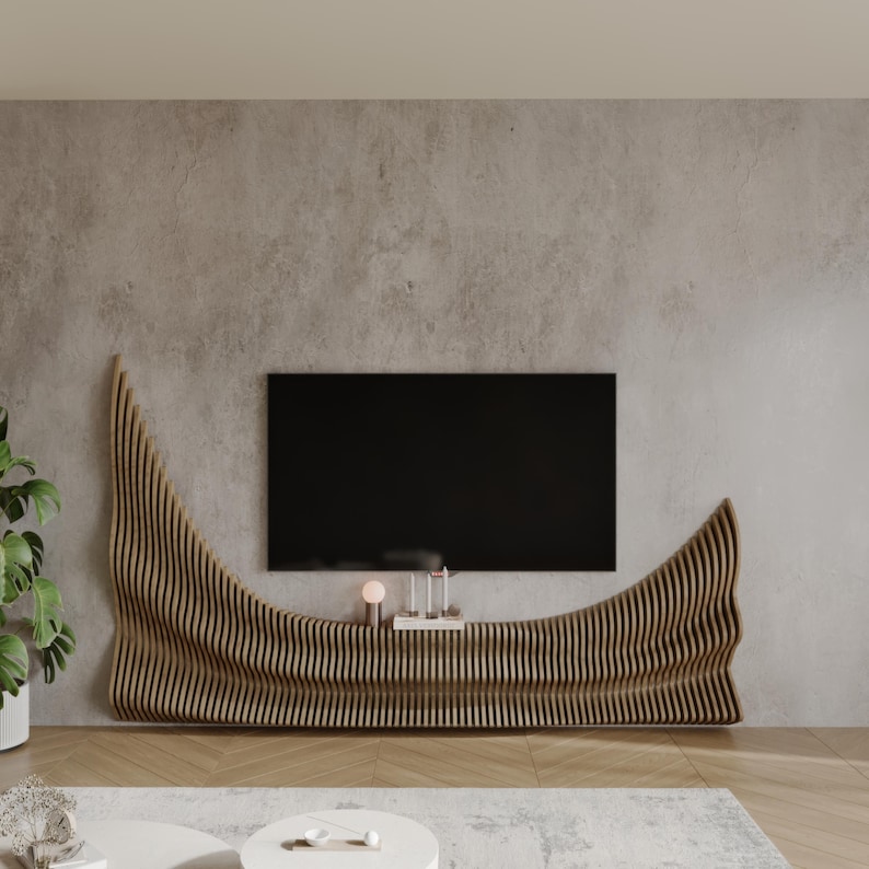 Parametric Shelf Unit Wavy Wooden Tv Unit Design & Architecture Art ...