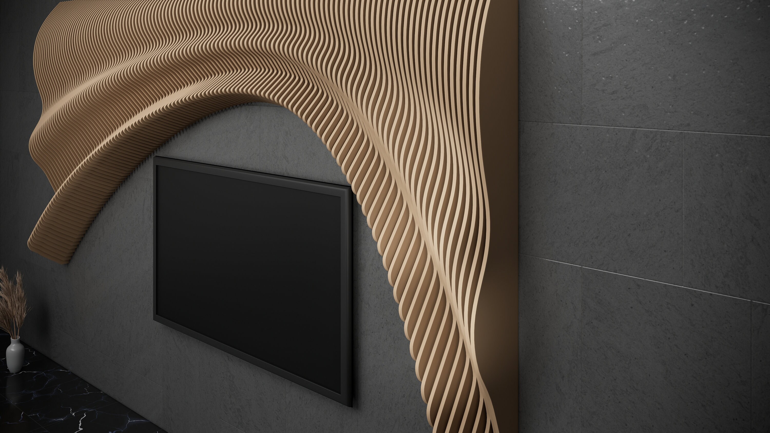 Parametric Art Wavy Wooden Panel and Modern TV Unit Design - CNC Router ...