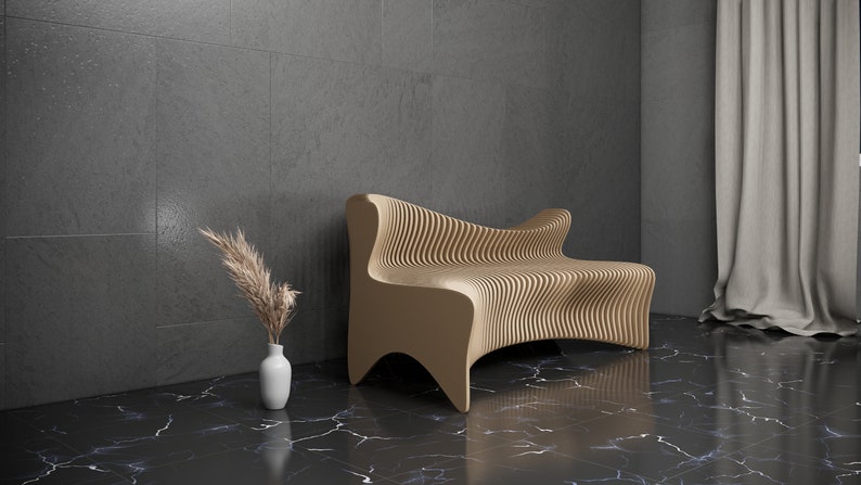Parametric Art Wavy Wooden Sofa Design & Modern Furniture Design 3D ...
