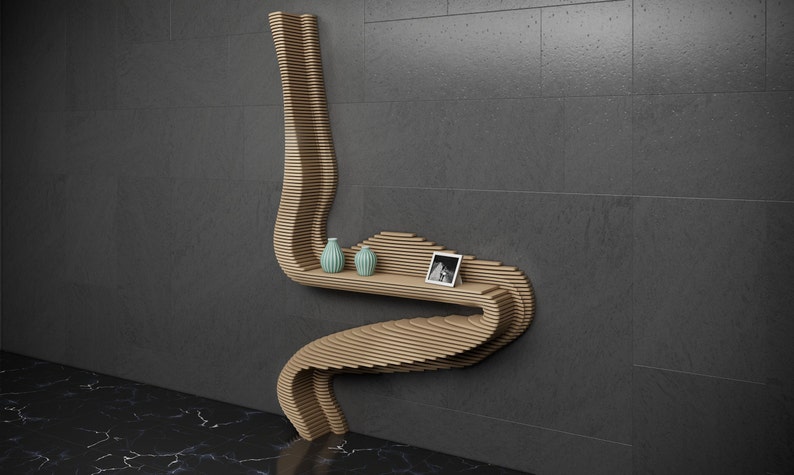 Wavy Wooden Shelf Decor Parametric Furniture Design, Handcrafted Wall Art Decor 3D Craft CNC ...