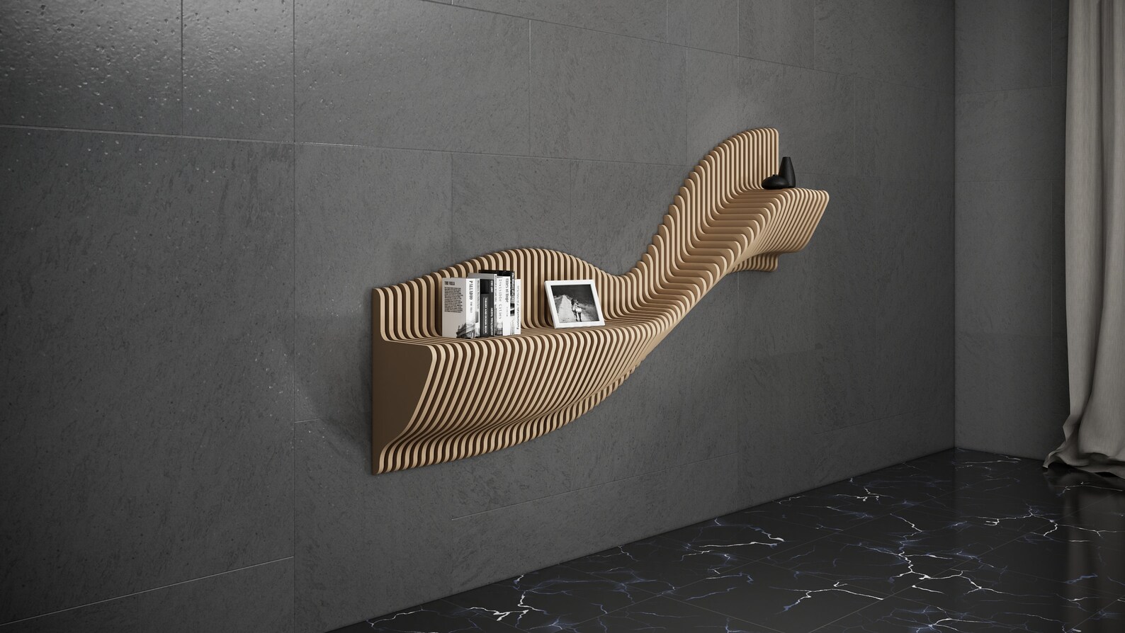Parametric Wall Art Wavy Wooden Shelf Decor & Modern Furniture Design ...