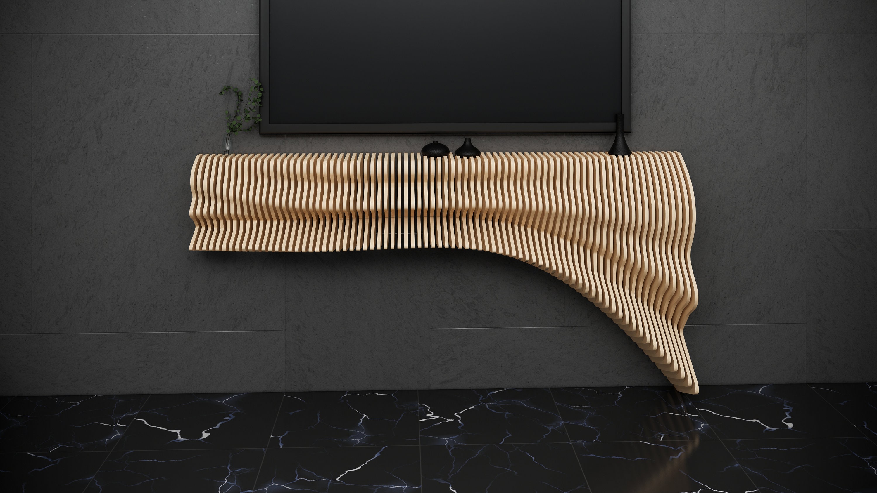 Parametric Shelf Unit Wavy Wooden Tv Unit Design & Architecture Art ...