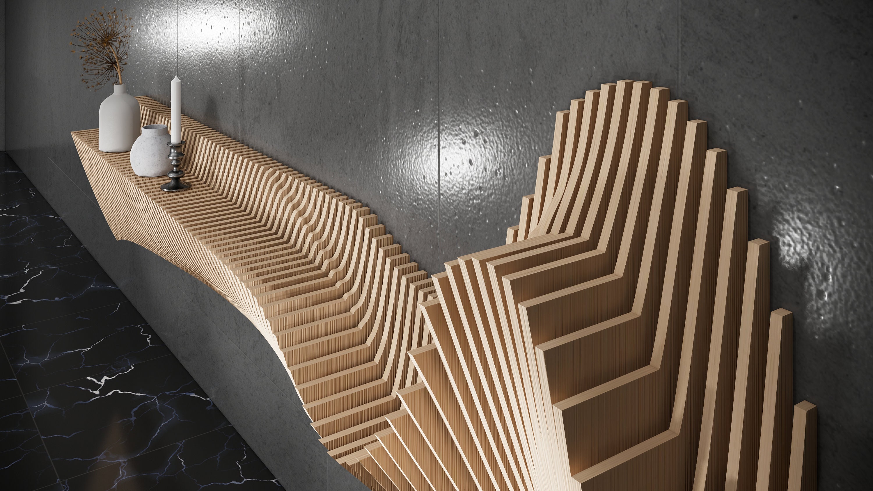 Parametric Shelf Design Wavy Wooden Wall Decor Art & Modern Furniture ...