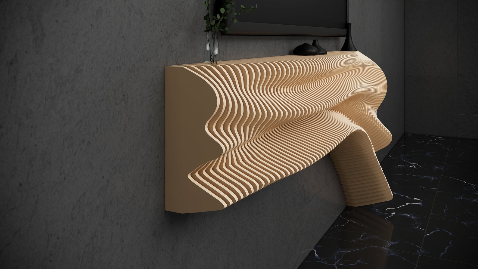 Parametric Shelf Unit Wavy Wooden Tv Unit Design & Architecture Art ...