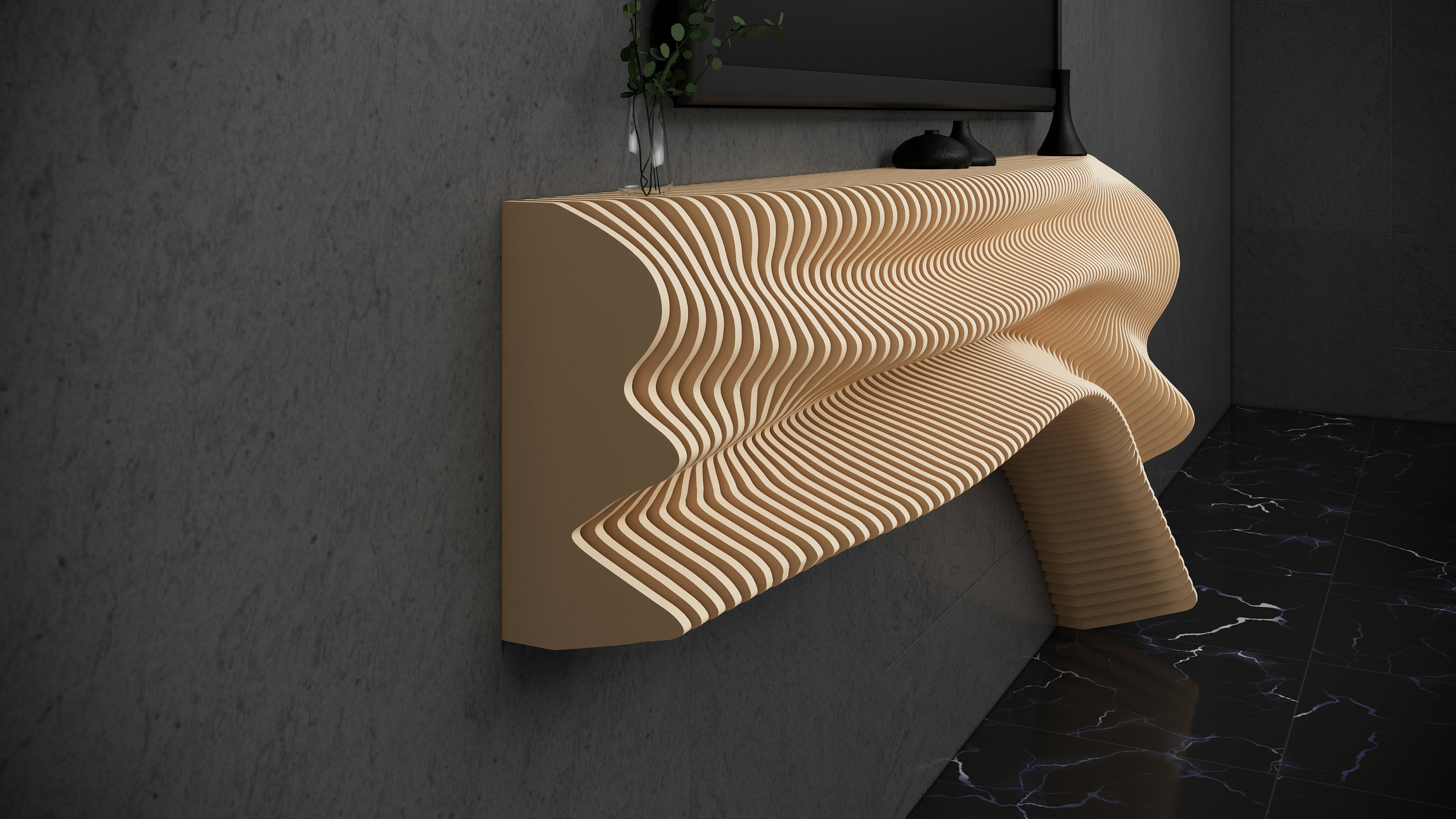 Parametric Shelf Unit Wavy Wooden Tv Unit Design & Architecture Art ...