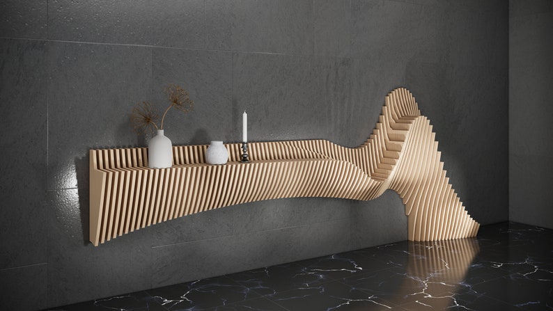 Parametric Shelf Design Wavy Wooden Wall Decor Art & Modern Furniture ...