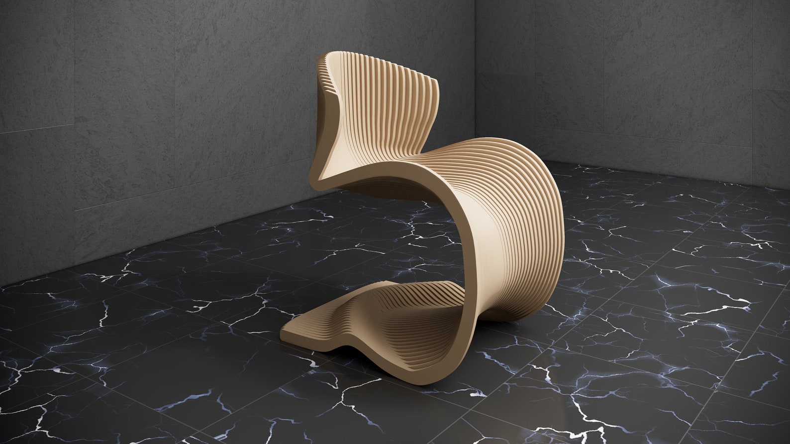 Parametric Design Wavy Wooden Art Chair Model Interior Modern Furniture ...