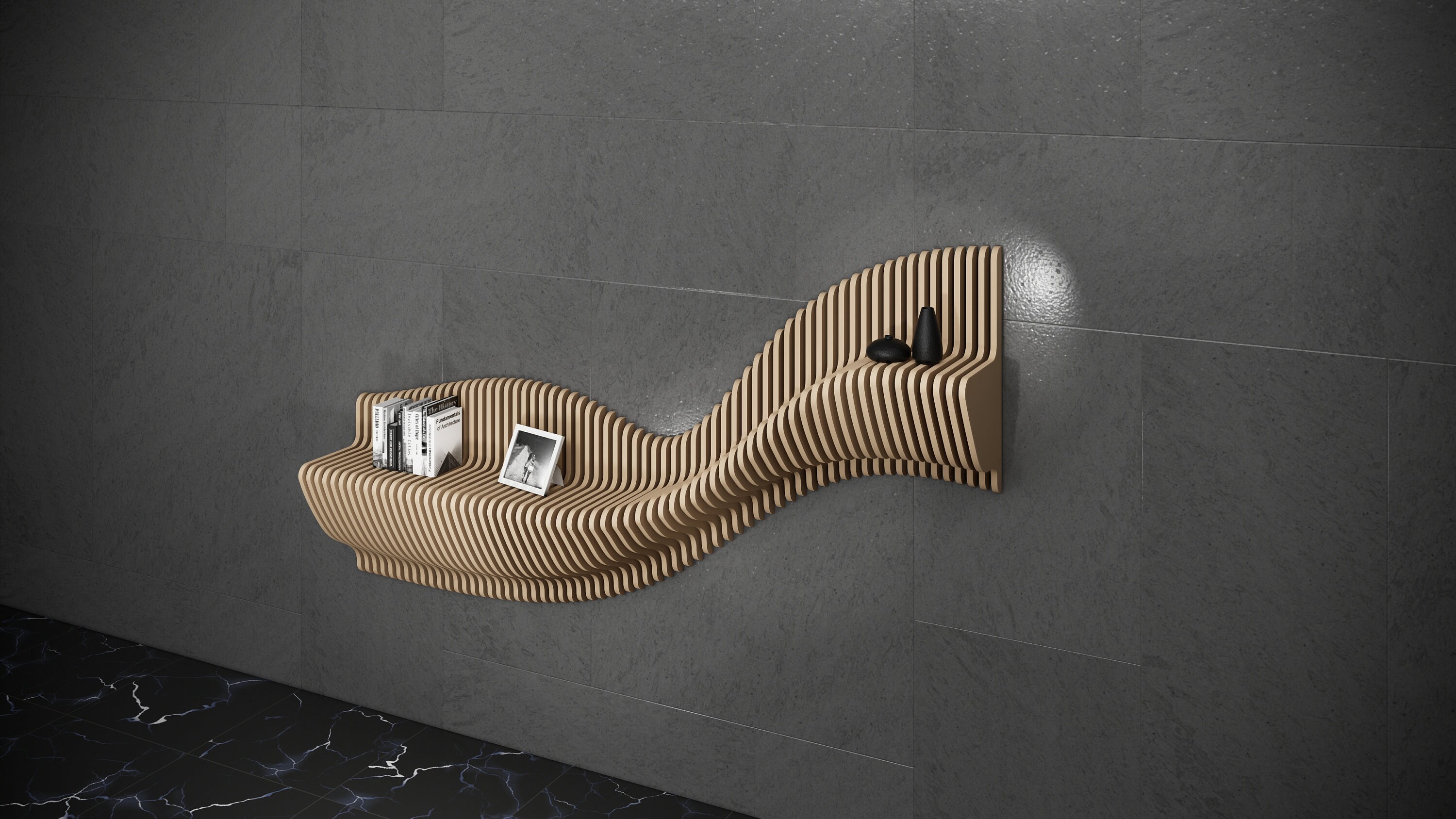 Parametric Wall Art Wavy Wooden Shelf Decor & Modern Furniture Design ...