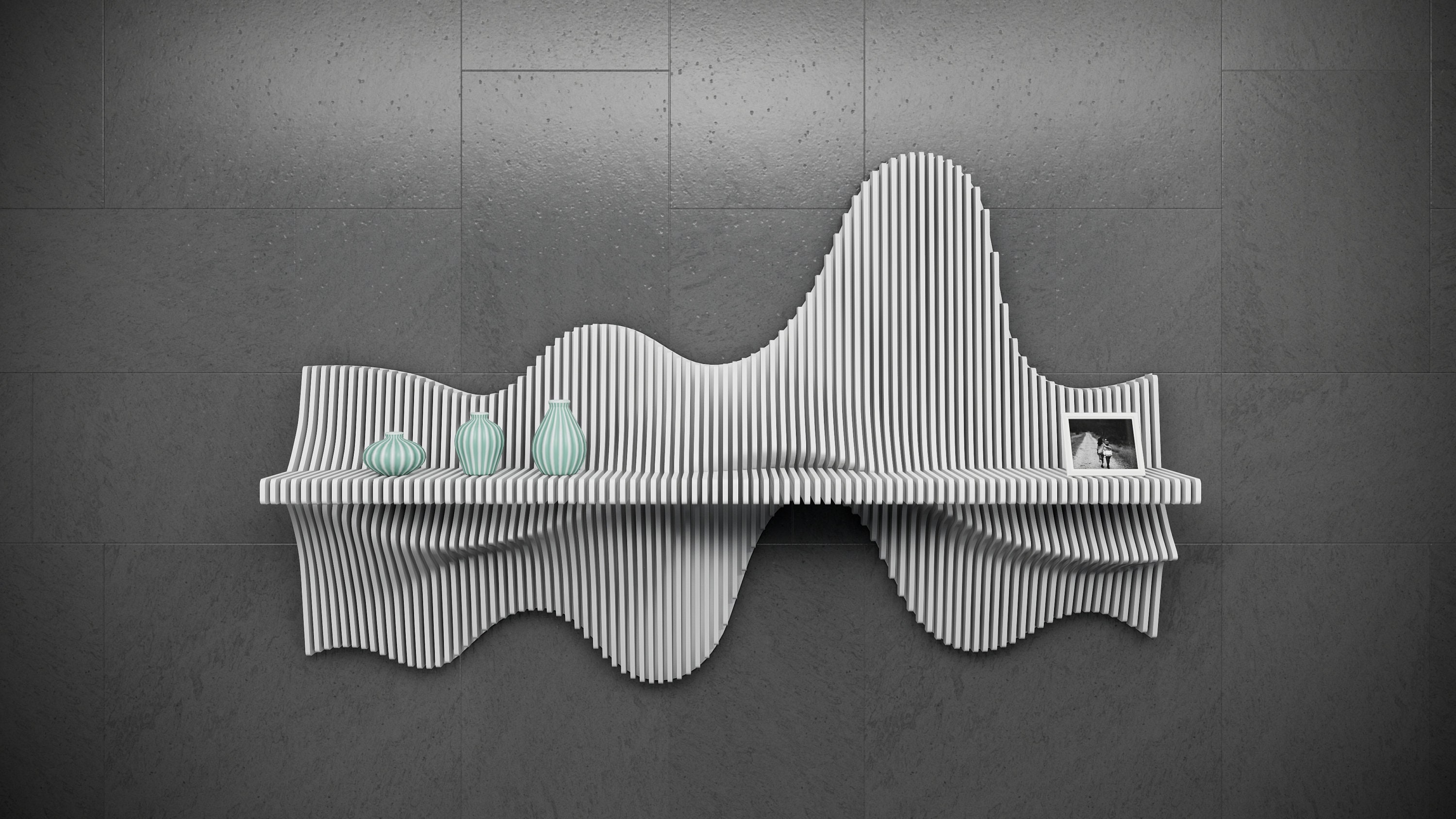 Parametric Wall Art Wavy Wooden Shelf Decor & Modern Furniture Design ...