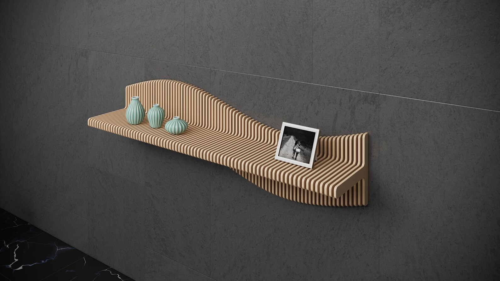 Parametric Wall Art Wavy Wooden Shelf Decor & Modern Furniture Design ...