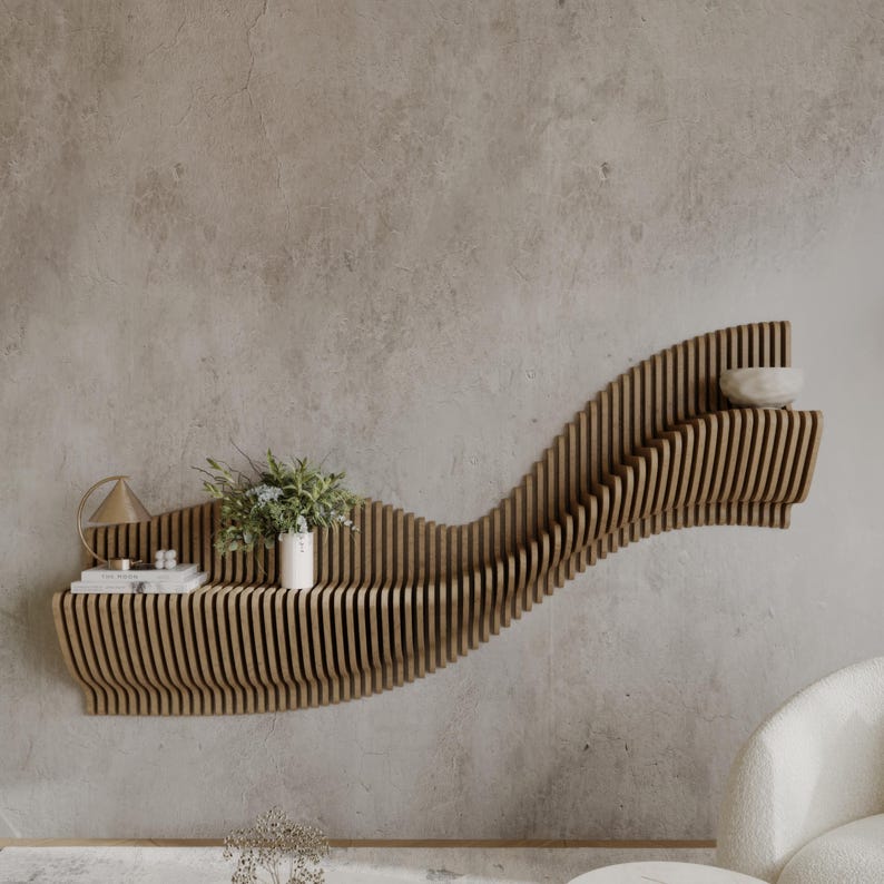Parametric Wall Art Wavy Wooden Shelf Decor & Modern Furniture Design ...