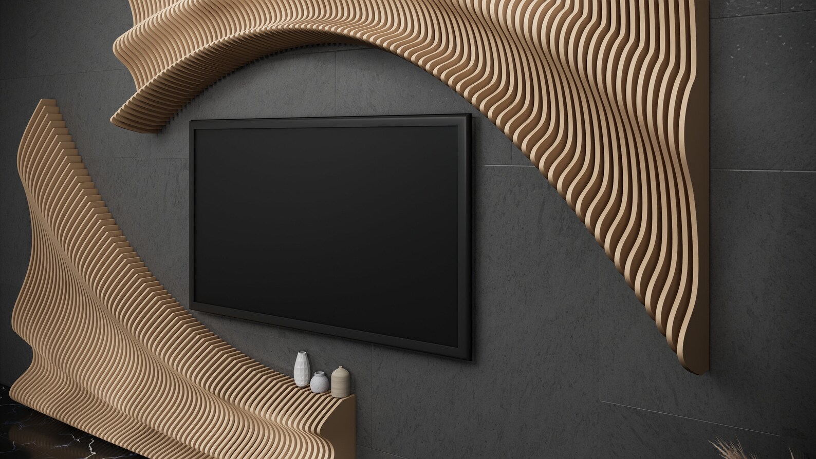 Parametric Wavy Wooden Tv Unit Shelf Tv Panel Design, Parametric ...