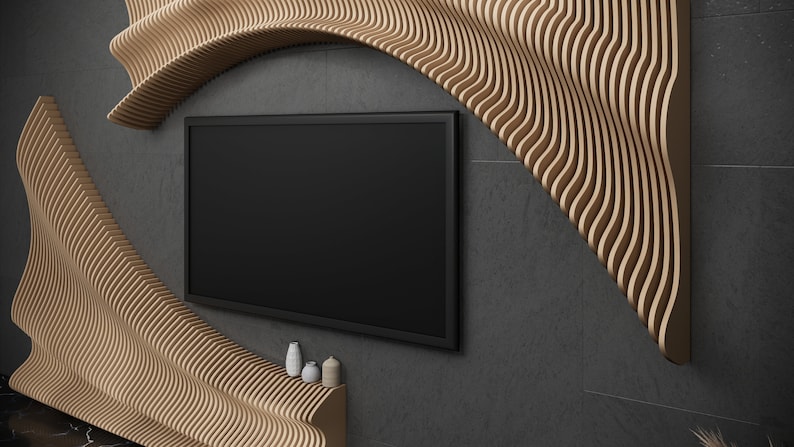 Parametric Wavy Wooden Tv Unit Shelf Tv Panel Design, Parametric ...