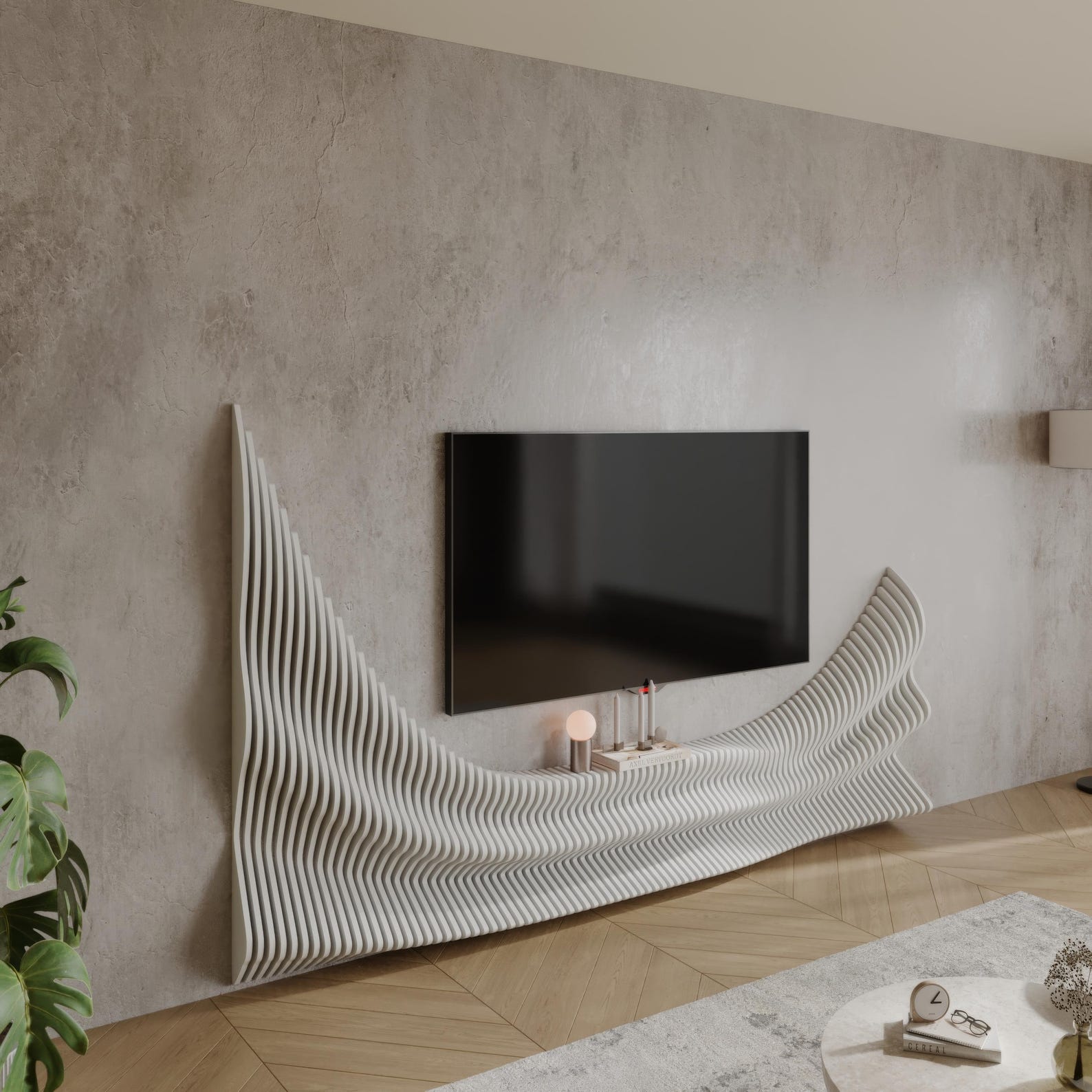 Parametric Shelf Unit Wavy Wooden Tv Unit Design & Architecture Art ...