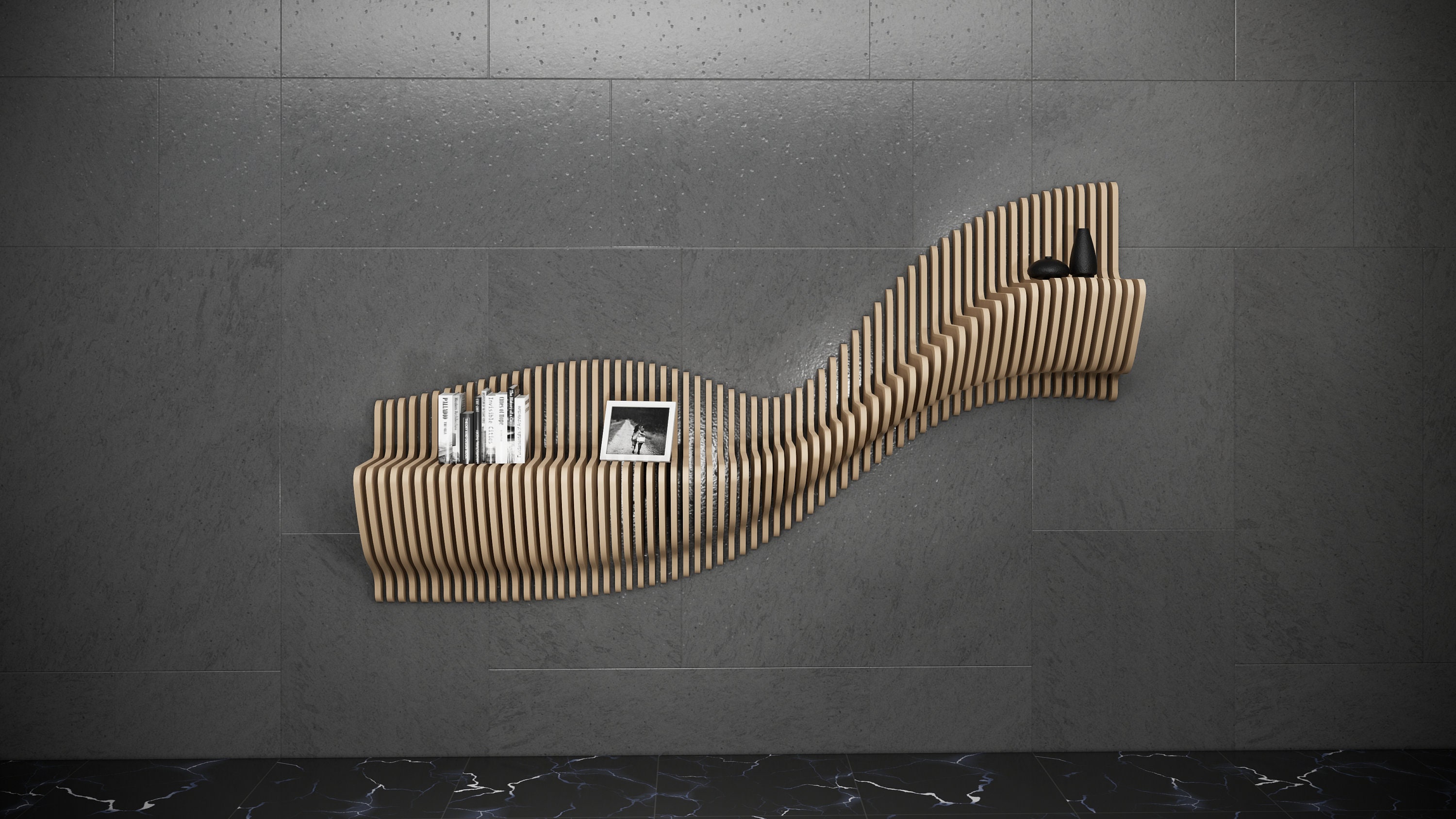 Parametric Wall Art Wavy Wooden Shelf Decor & Modern Furniture Design ...