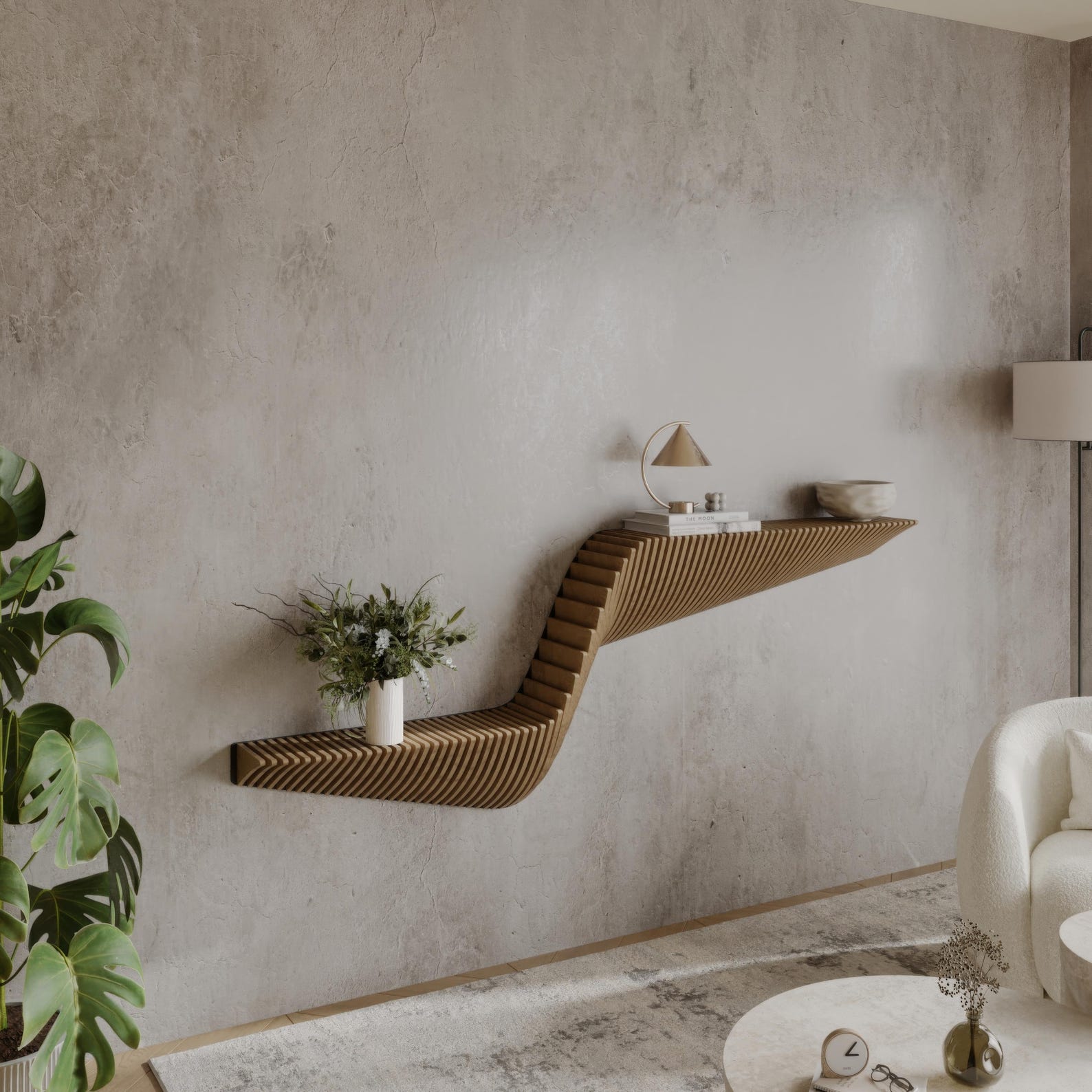 Parametric Wall Art Wavy Wooden Shelf Decor & Modern Furniture Design ...