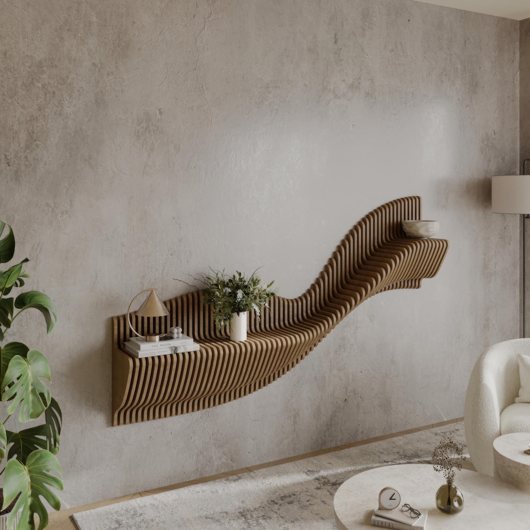 Parametric Wall Art Wavy Wooden Shelf Decor & Modern Furniture Design ...