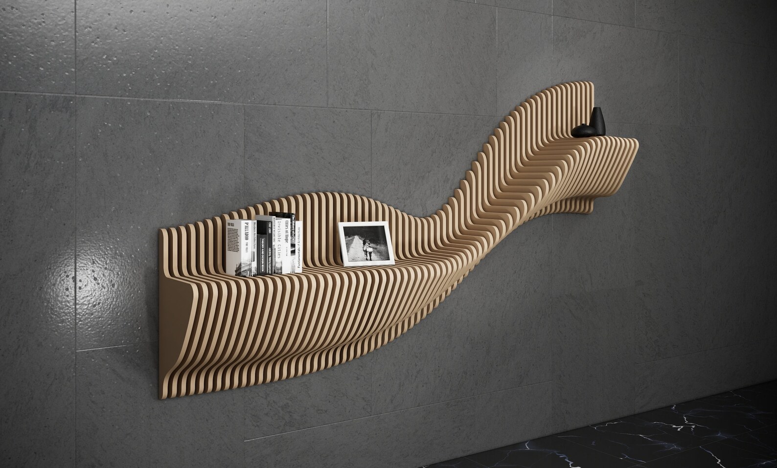 Parametric Wall Art Wavy Wooden Shelf Decor & Modern Furniture Design ...