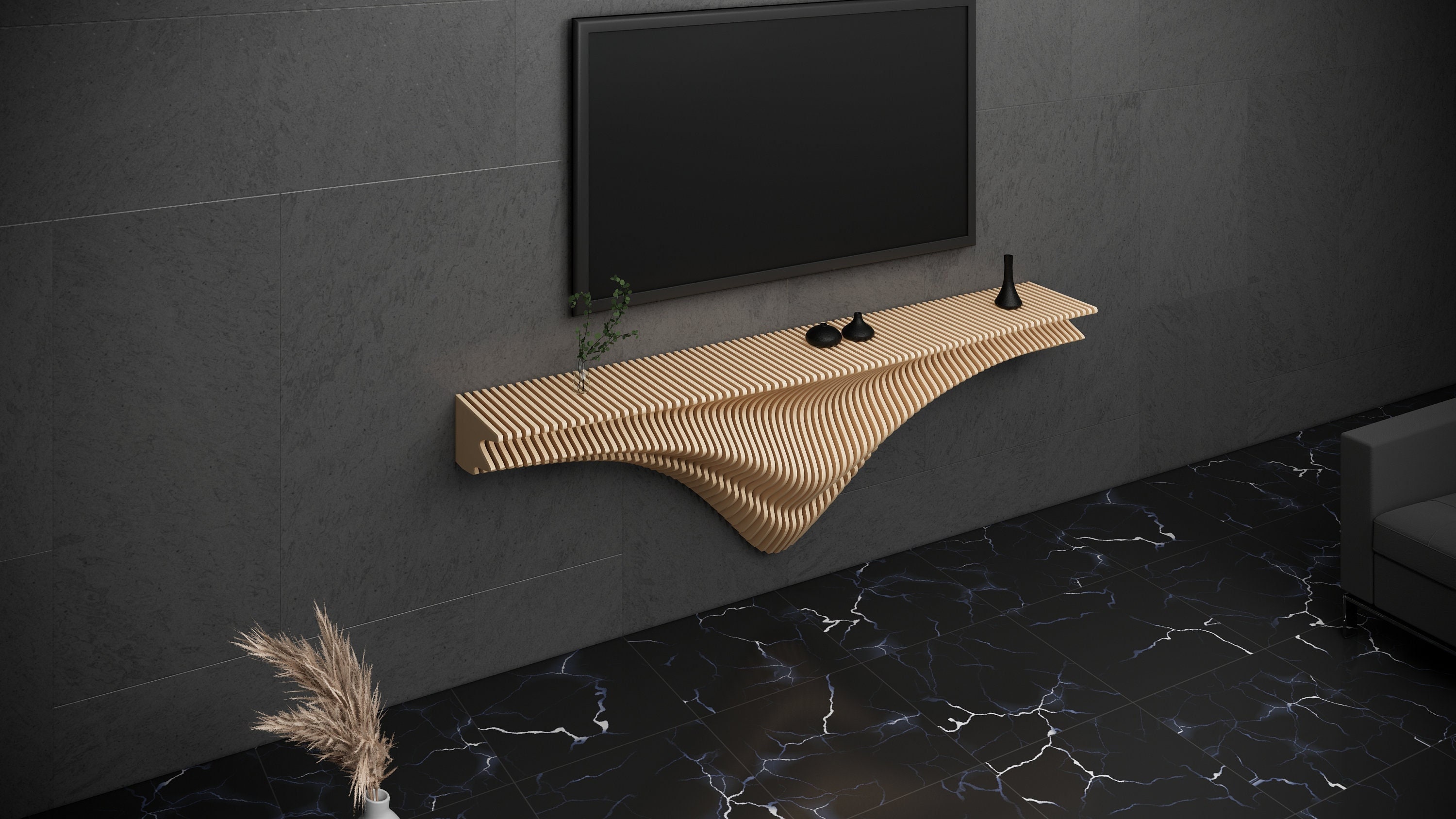 Parametric Shelf Unit Wavy Wooden Tv Unit Design & Architecture Art ...