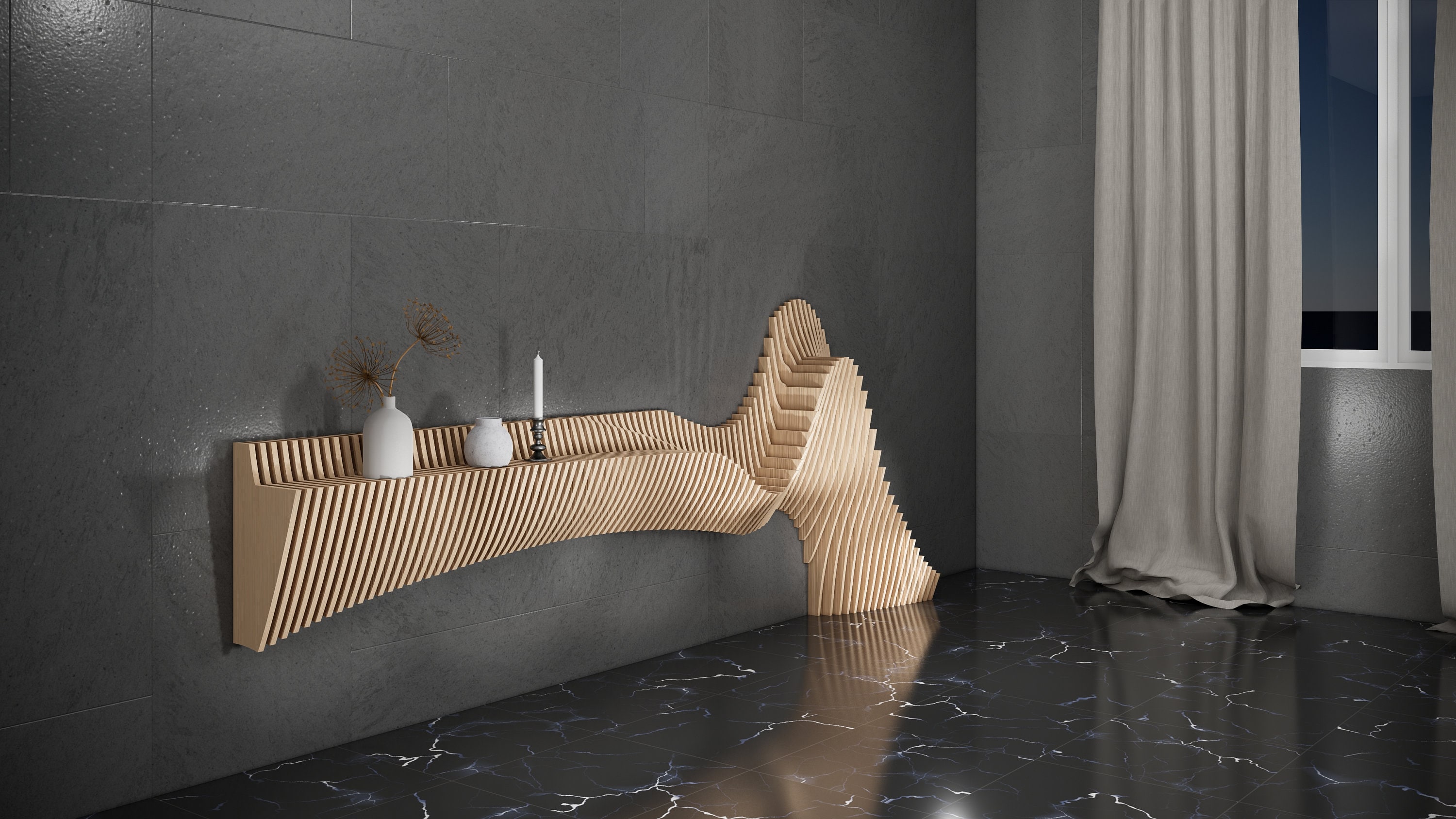 Parametric Shelf Design Wavy Wooden Wall Decor Art & Modern Furniture ...