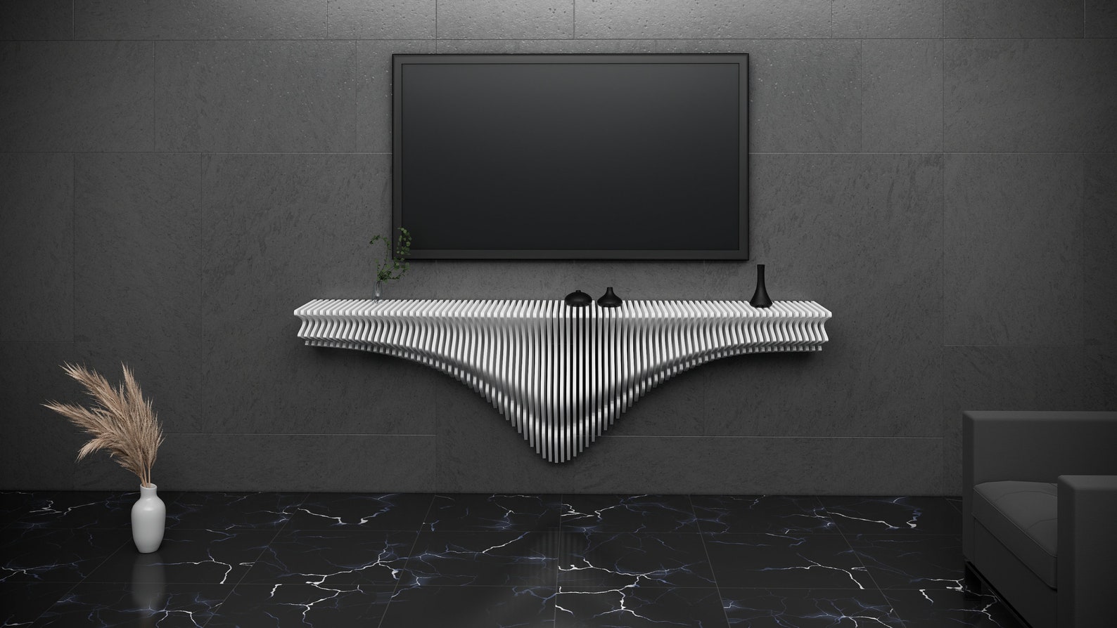 Parametric Shelf Unit Wavy Wooden Tv Unit Design & Architecture Art ...