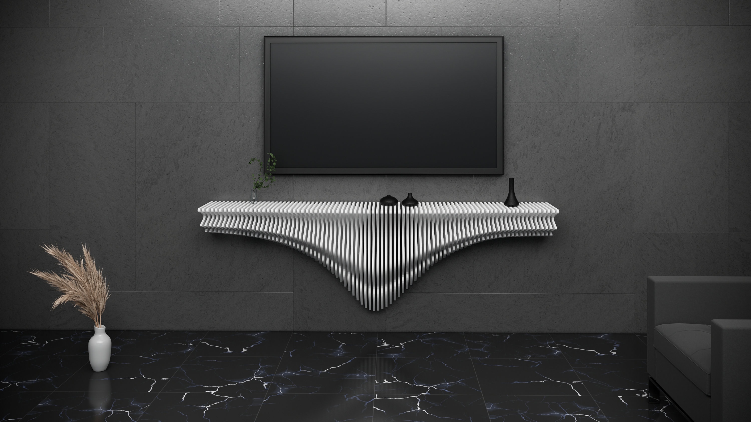 Parametric Shelf Unit Wavy Wooden Tv Unit Design & Architecture Art ...