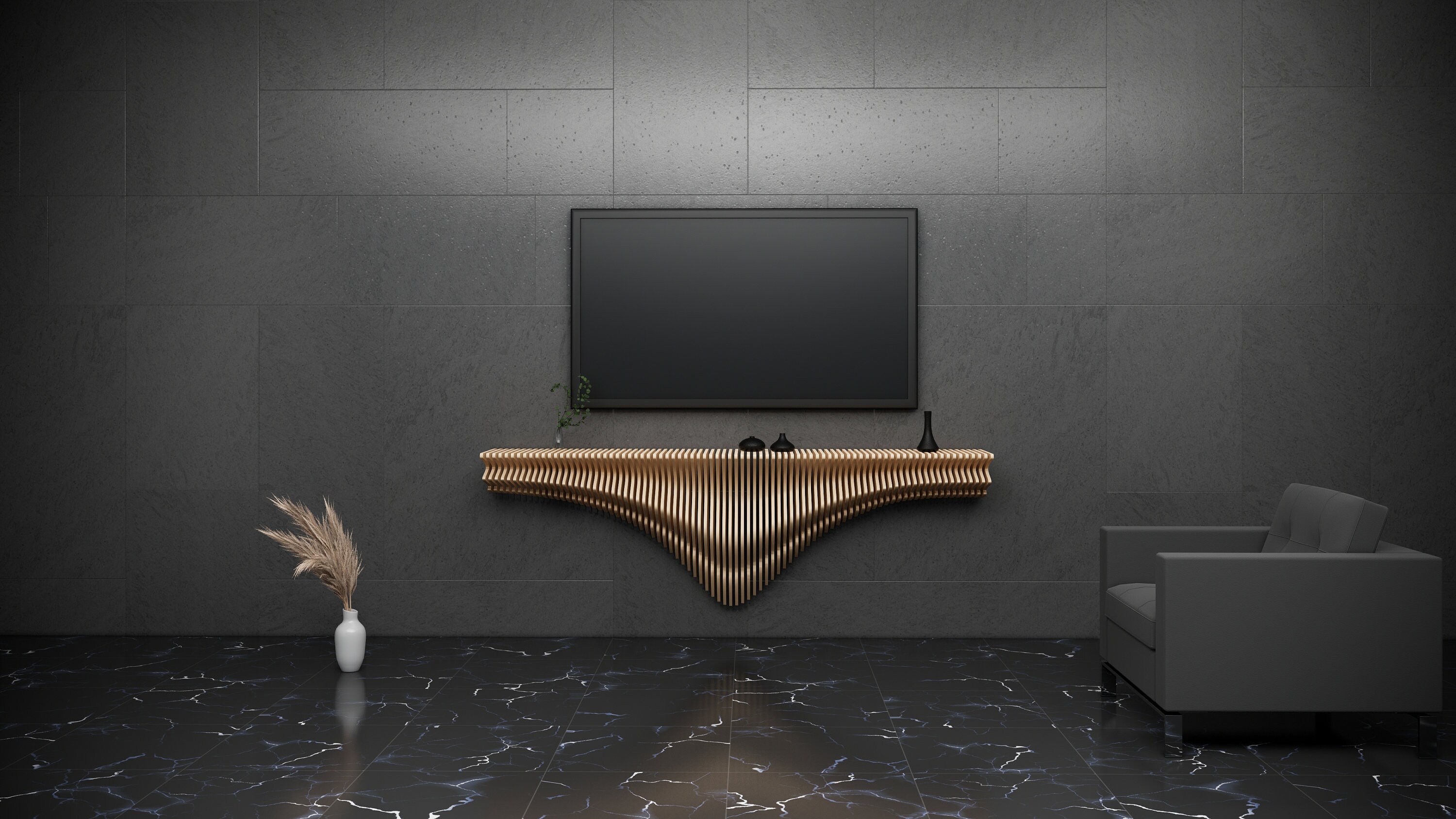 Parametric Shelf Unit Wavy Wooden Tv Unit Design & Architecture Art ...