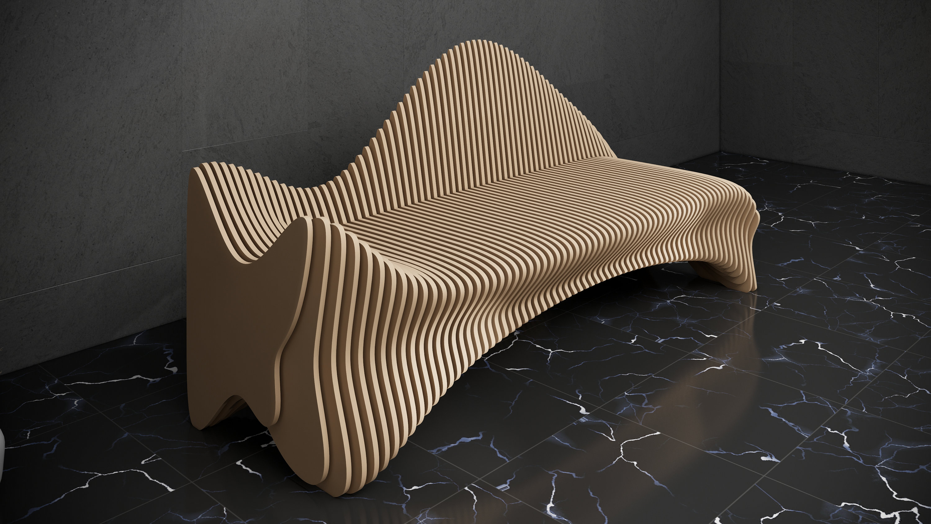 Parametric Sofa Design Wavy Wooden Modern Office and Home Furniture 3D Art CNC Router Cutting ...