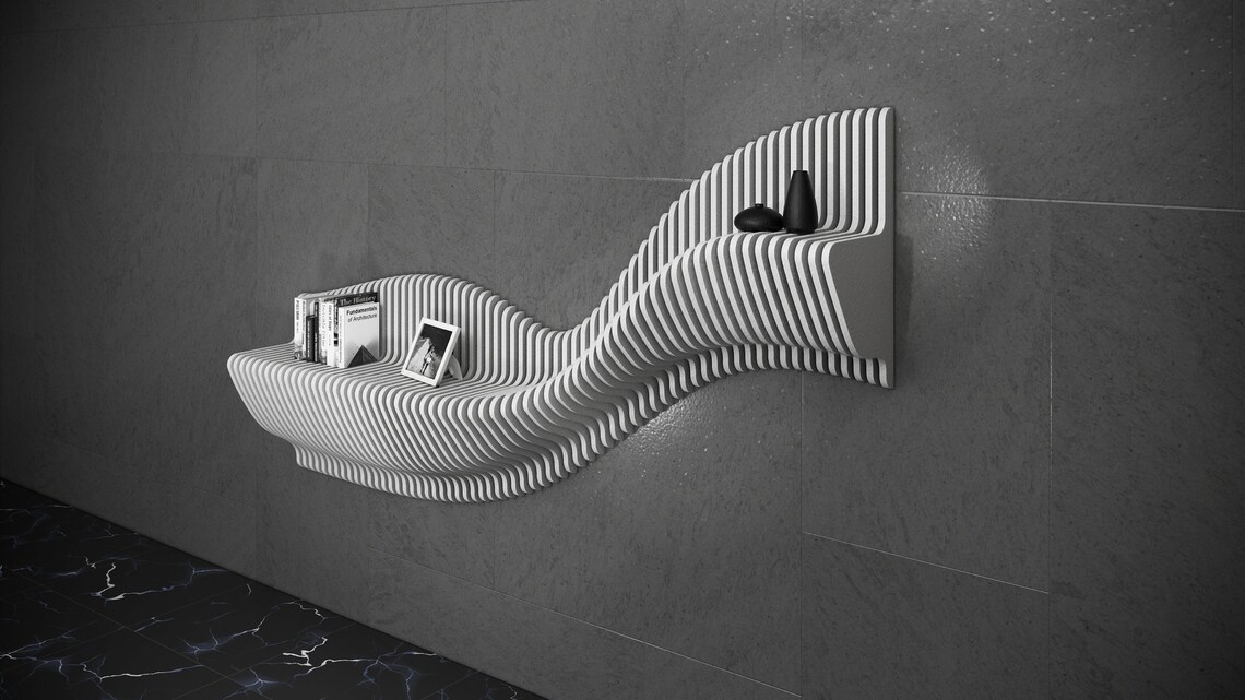 Parametric Wall Art Wavy Wooden Shelf Decor & Modern Furniture Design ...