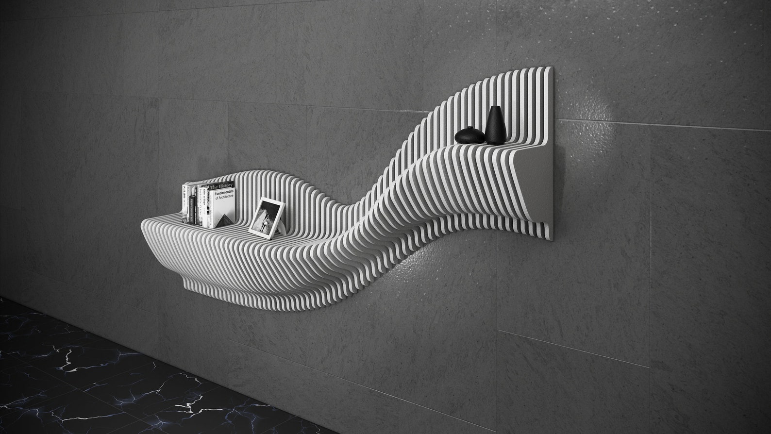 Parametric Wall Art Wavy Wooden Shelf Decor & Modern Furniture Design ...