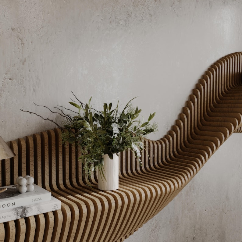 Parametric Wall Art Wavy Wooden Shelf Decor & Modern Furniture Design ...