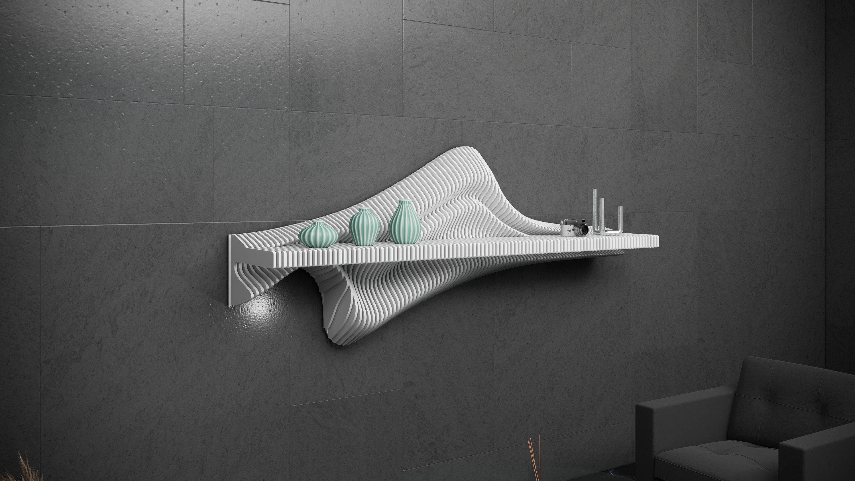 Parametric Wall Art Wavy Wooden Shelf Decor & Modern Furniture Design ...