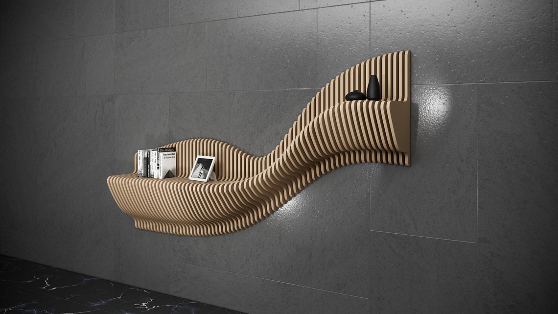Parametric Wall Art Wavy Wooden Shelf Decor & Modern Furniture Design ...