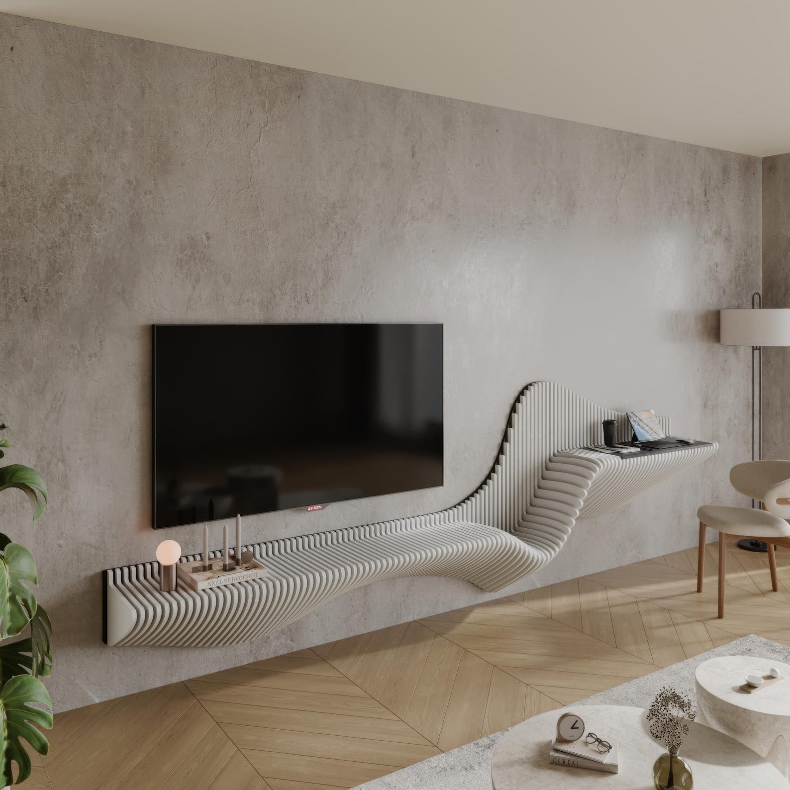 Parametric Shelf Unit Wavy Wooden Tv Unit Design & Architecture Art ...
