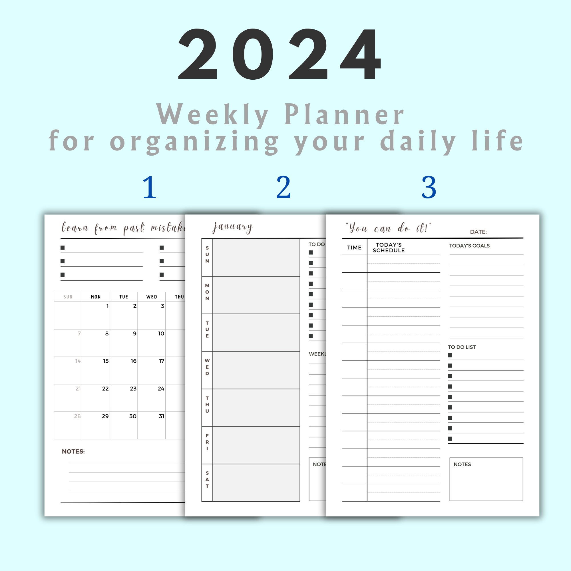 2024 Monthly Weekly Daily Digital Planner, Portrait Minimal Planner PDF ...