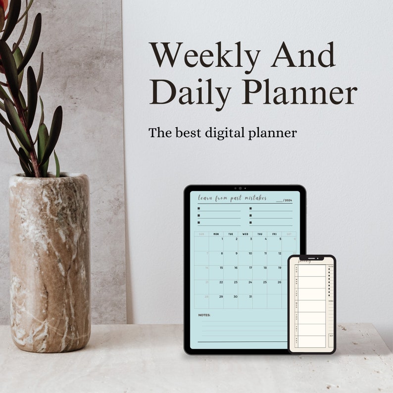 2024 Monthly Weekly Daily Digital Planner, Portrait Minimal Planner PDF ...