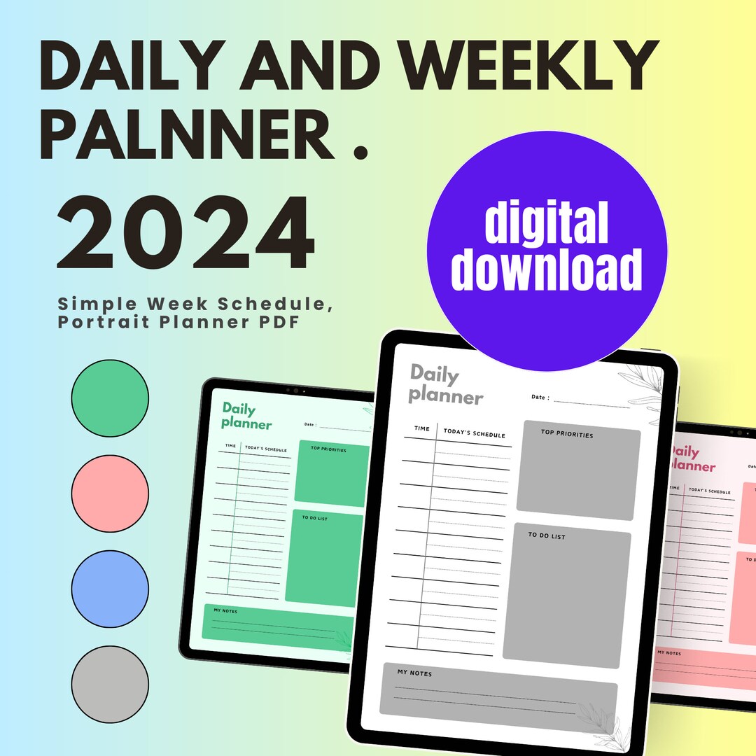 2024 Weekly Daily Digital Planner, Portrait Minimal Planner PDF Digital ...