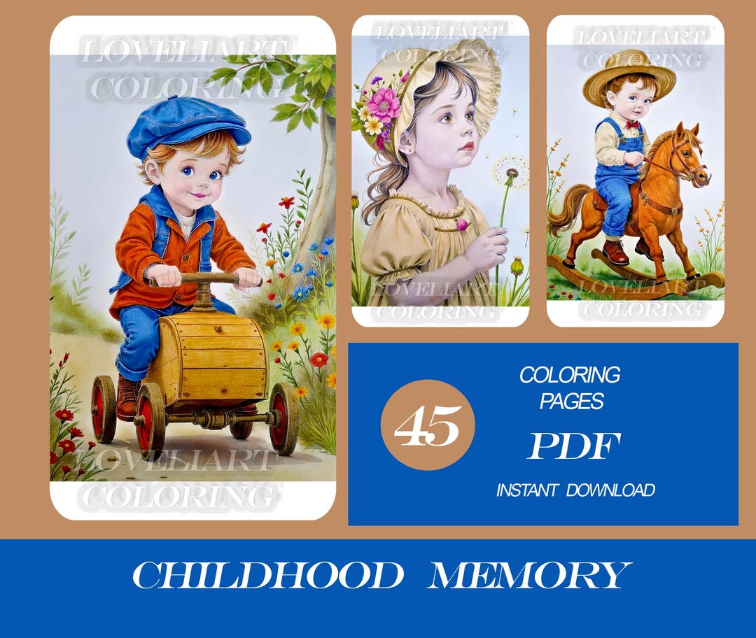 CHILDHOOD MEMORY: Grayscale Coloring Pages, Instant Download, Printable ...