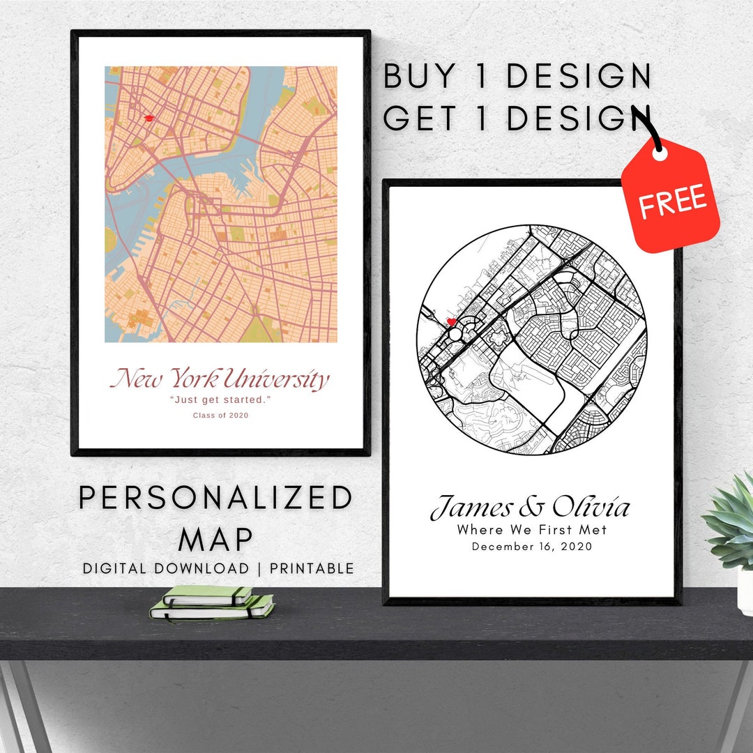Custom Map Print, Our First Date Map, Personalized Travel Map Gift ...