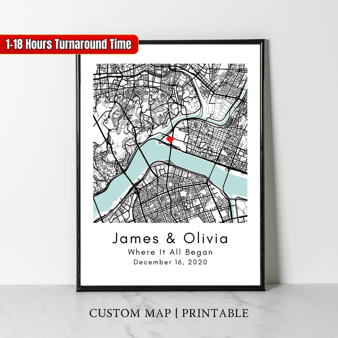 Customizable First Date Map Print | Anniversary Gift (digital Download ...