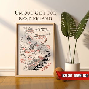 Best Friend Map Poster, Printable Friendship Gift, Gifts for Her ...