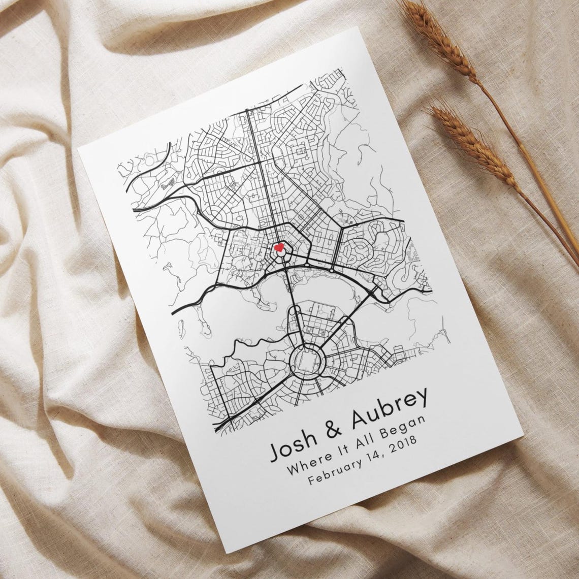 Custom Map Print Valentine Gift, Our First Date Anniversary Map, Where ...