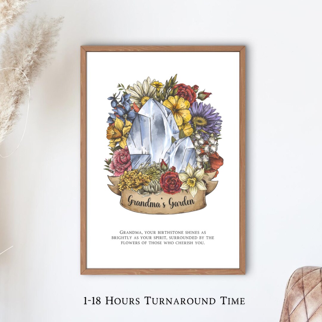 Birth Flower Family Bouquet, Personalised Birthstone Print, Wall Art ...