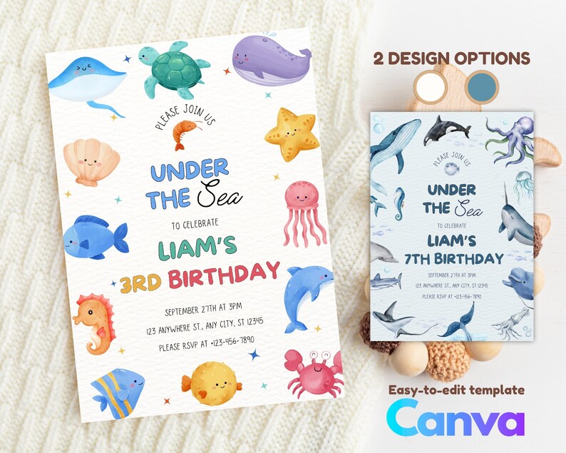 EDITABLE Birthday Invitation, Under the Sea Birthday Invites, Birthday ...